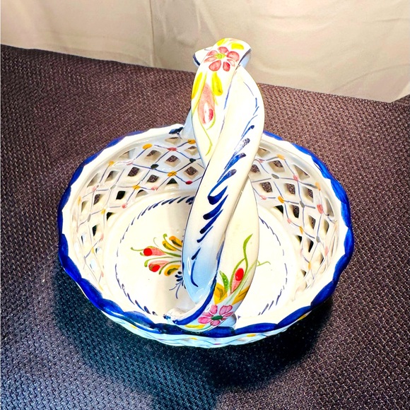 Art | Vintage Neuwirth Hand Painted Braided Handle Basket Ceramic ...